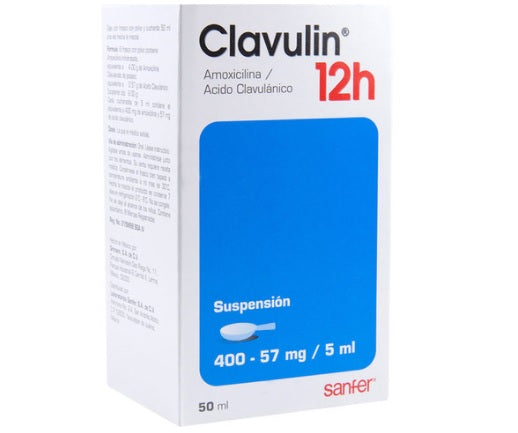 CLAVULIN 12h SUSPENSION 400 mg-57 mg/5 mL FRASCO CON 50 mL | Aliviomeds